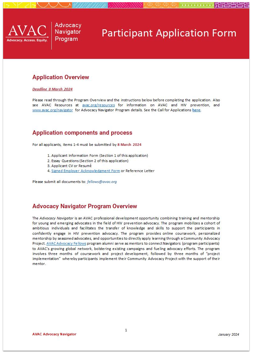 Participant Application Form - AVAC