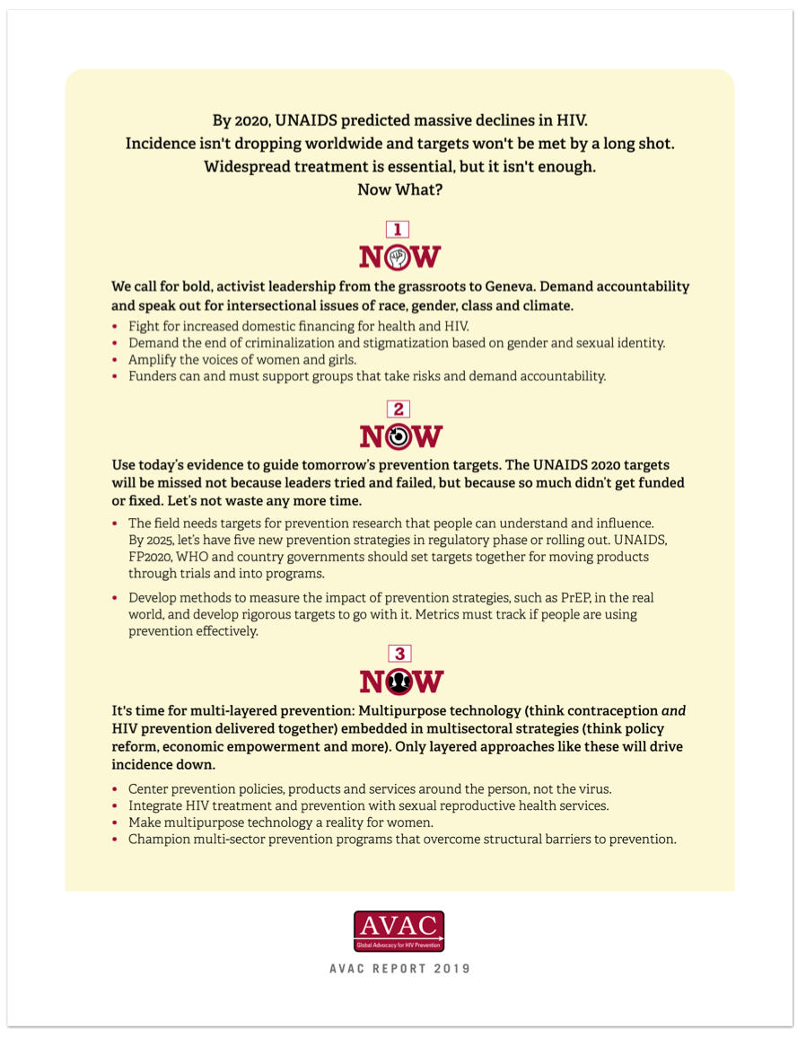 AVAC Report 2019: One-pager - AVAC