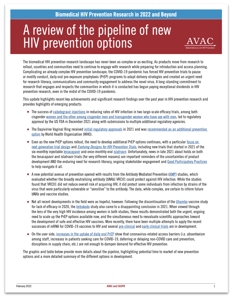 Biomedical HIV Prevention Research in 2022 and Beyond - AVAC