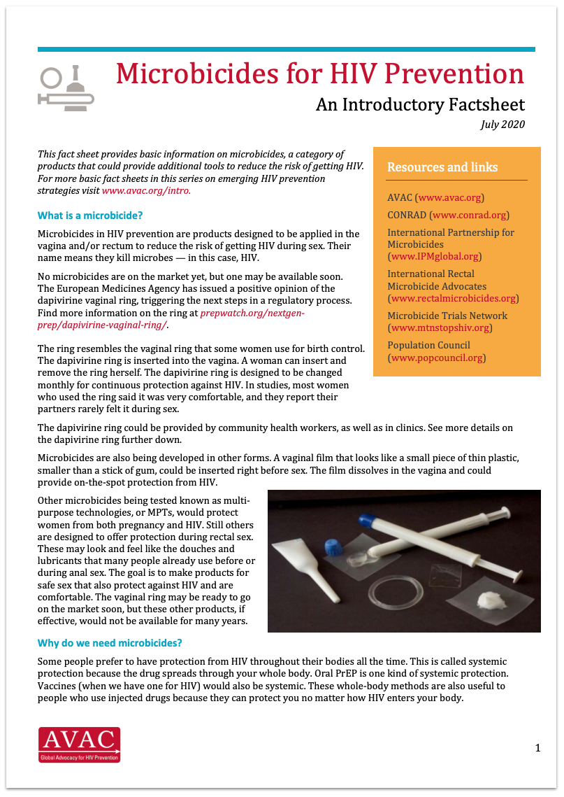 Microbicides for HIV Prevention: An introductory factsheet - AVAC