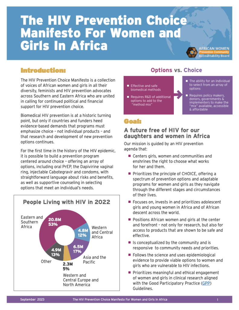 HIV Prevention Choice Manifesto - AVAC HIV Prevention Choice Manifesto - AVAC