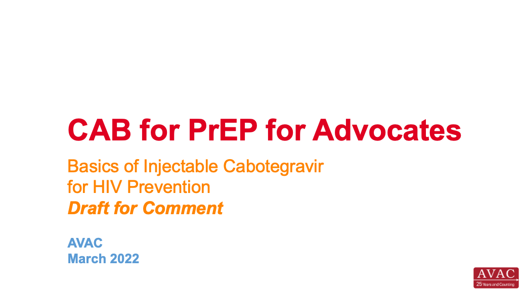 CAB for PrEP for Advocates - AVAC